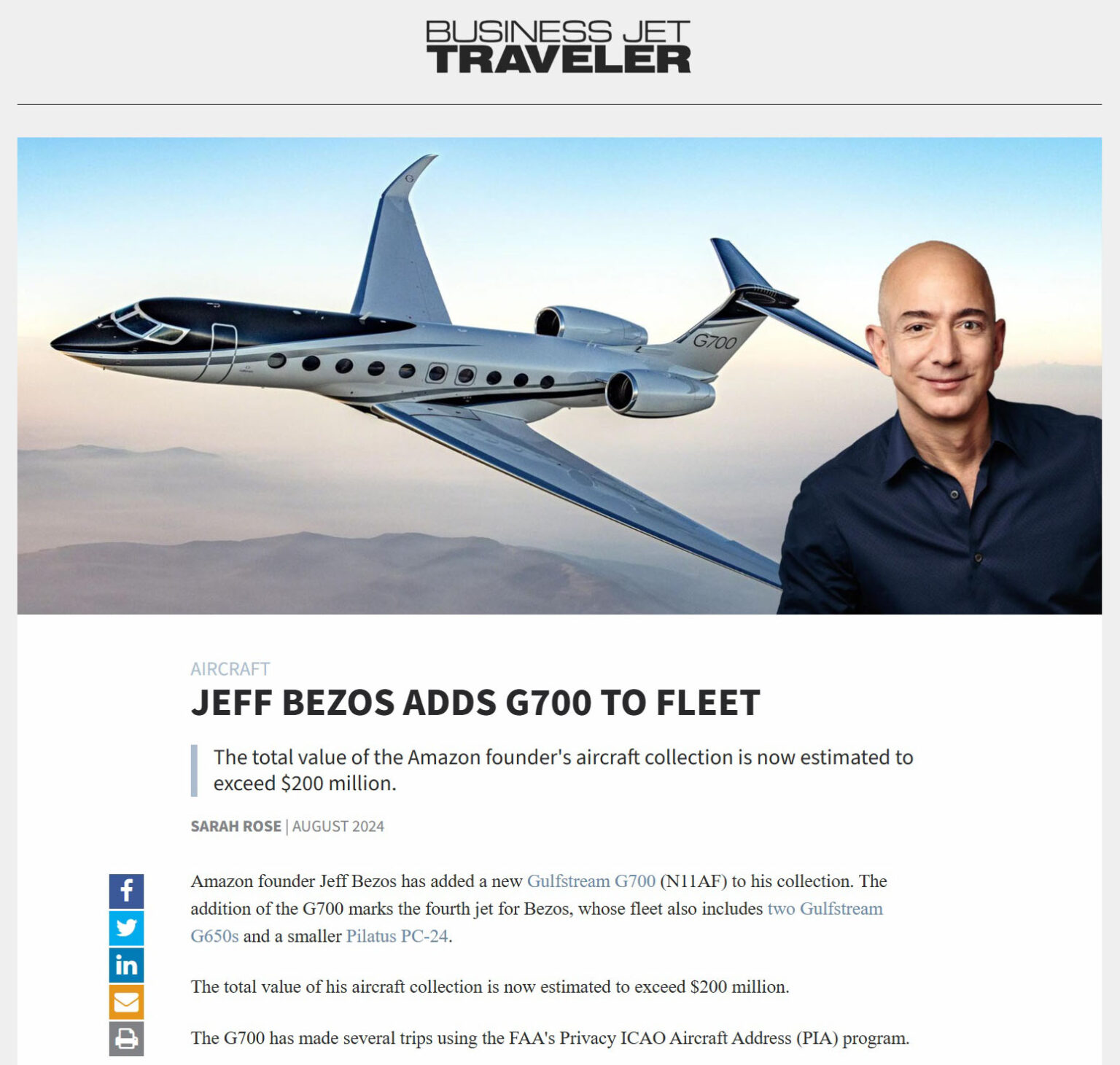 Amazon Founder Jeff Bezos’ Gulfstream G700 Spotted at St. Kitts’ RLB ...