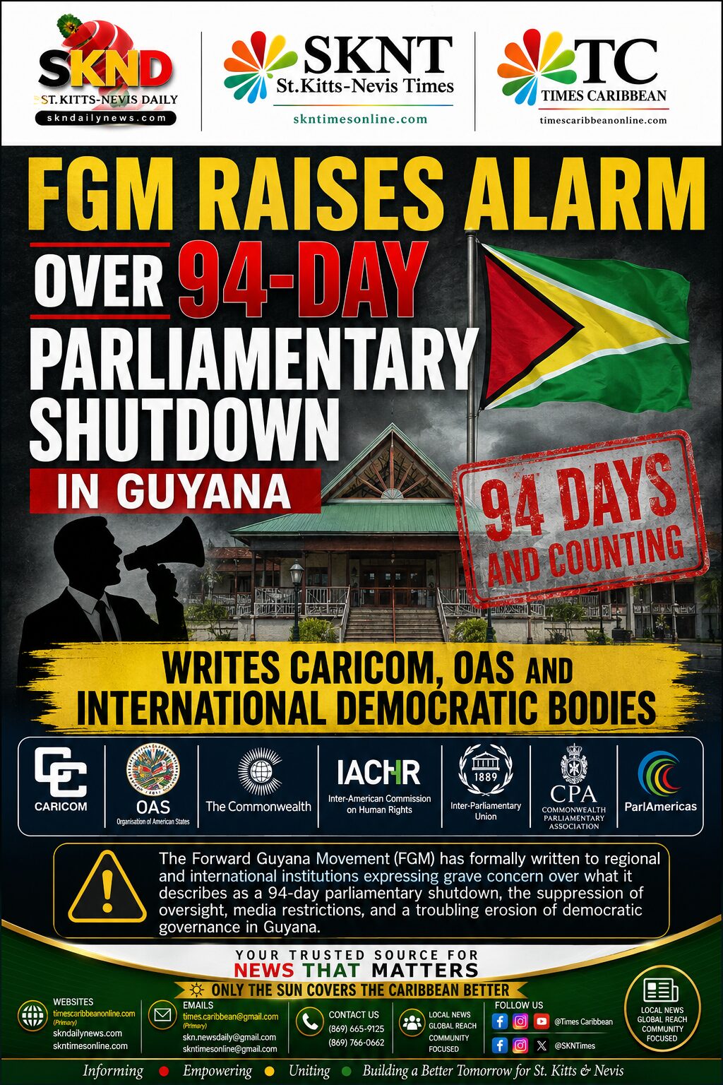 FGM Raises Alarm Over 94-Day Parliamentary Shutdown in Guyana, Writes ...